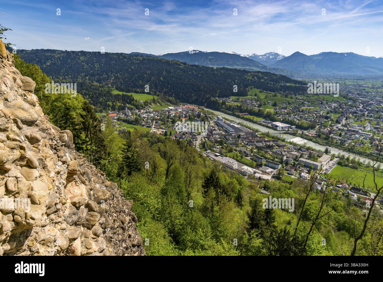 Climbing the via ferrata Kaenzele in Bregenz near Lake Constance Stock ...