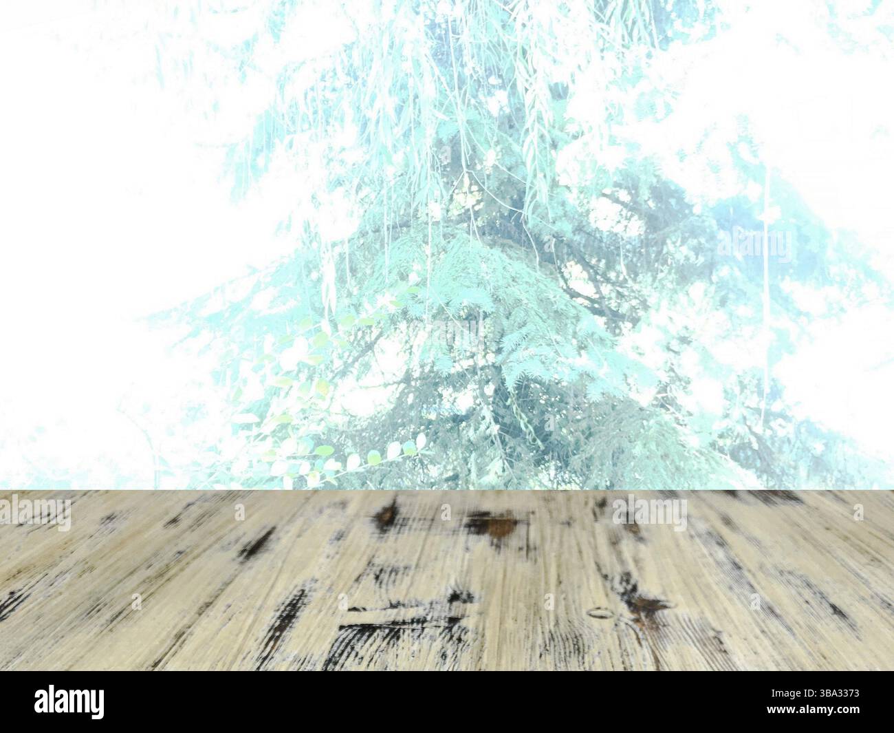 Wood table perspective and green leaf bokeh blurred for natural Stock Photo - Alamy