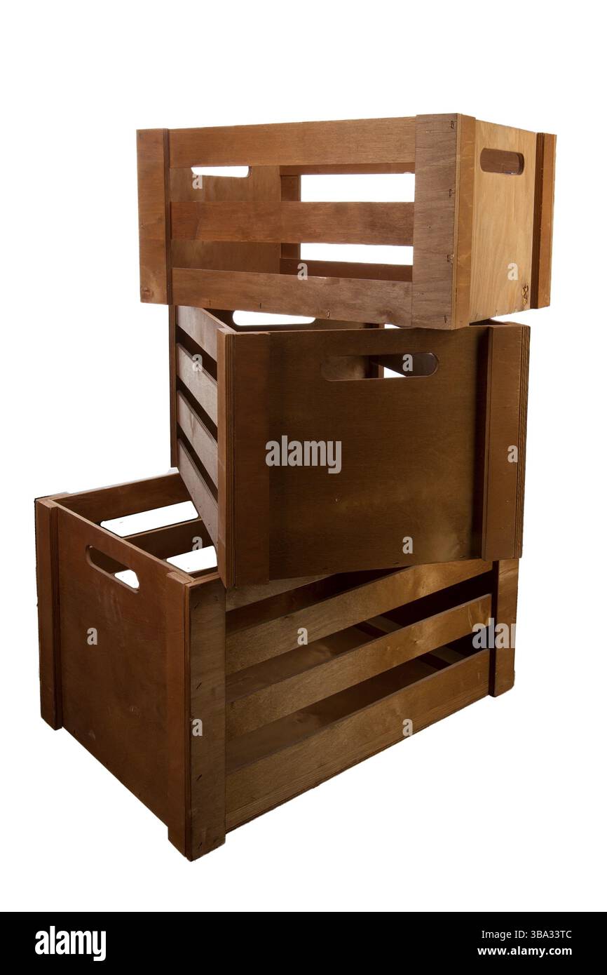 Three wooden crates. Boxes for packing goods Stock Photo - Alamy