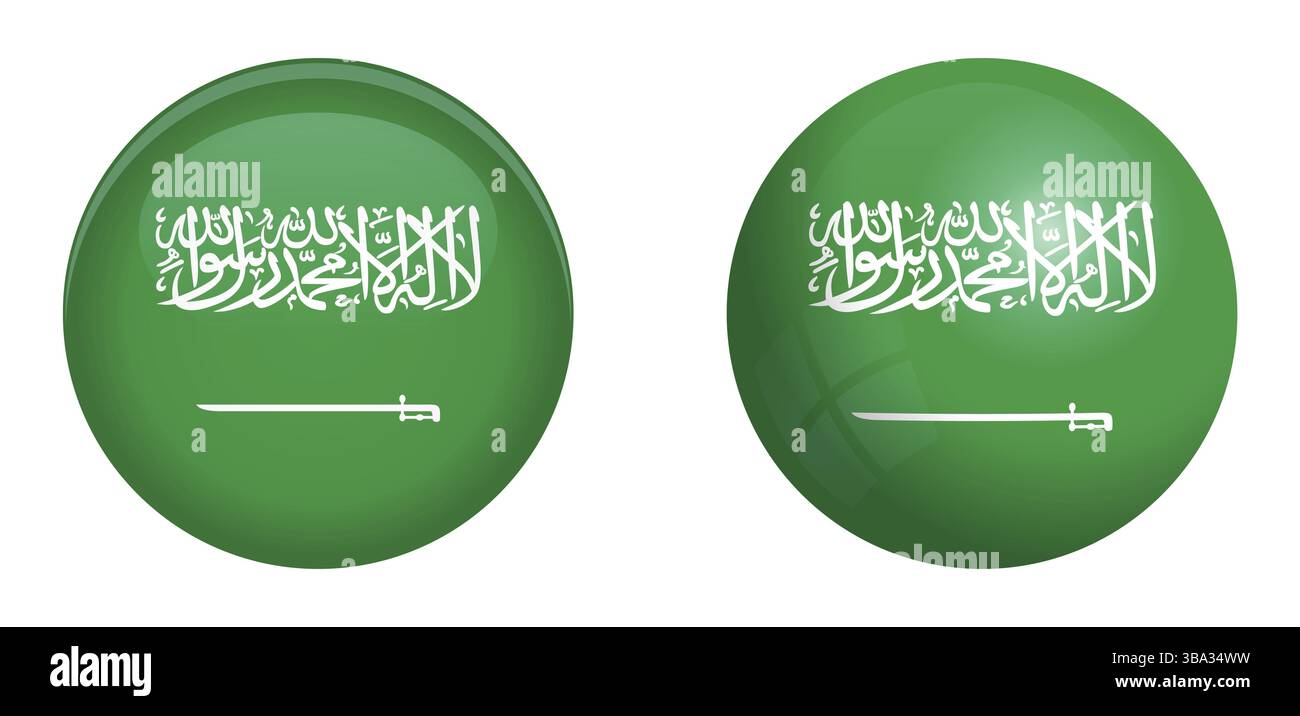 Kingdom of Saudi Arabia (KSA) flag under 3d dome button and on glossy ...