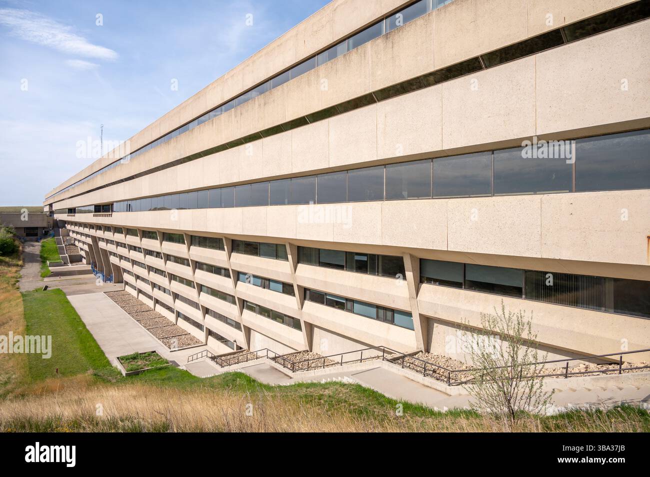 Lethbridge, Alberta - May 10, 2025: Exterior of the University Hall building. This brutalist ...