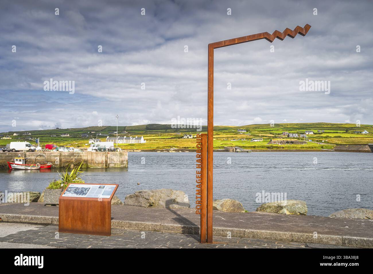 Portmagee, Ireland, August 2019 Portmagee Harbour sign and information ...