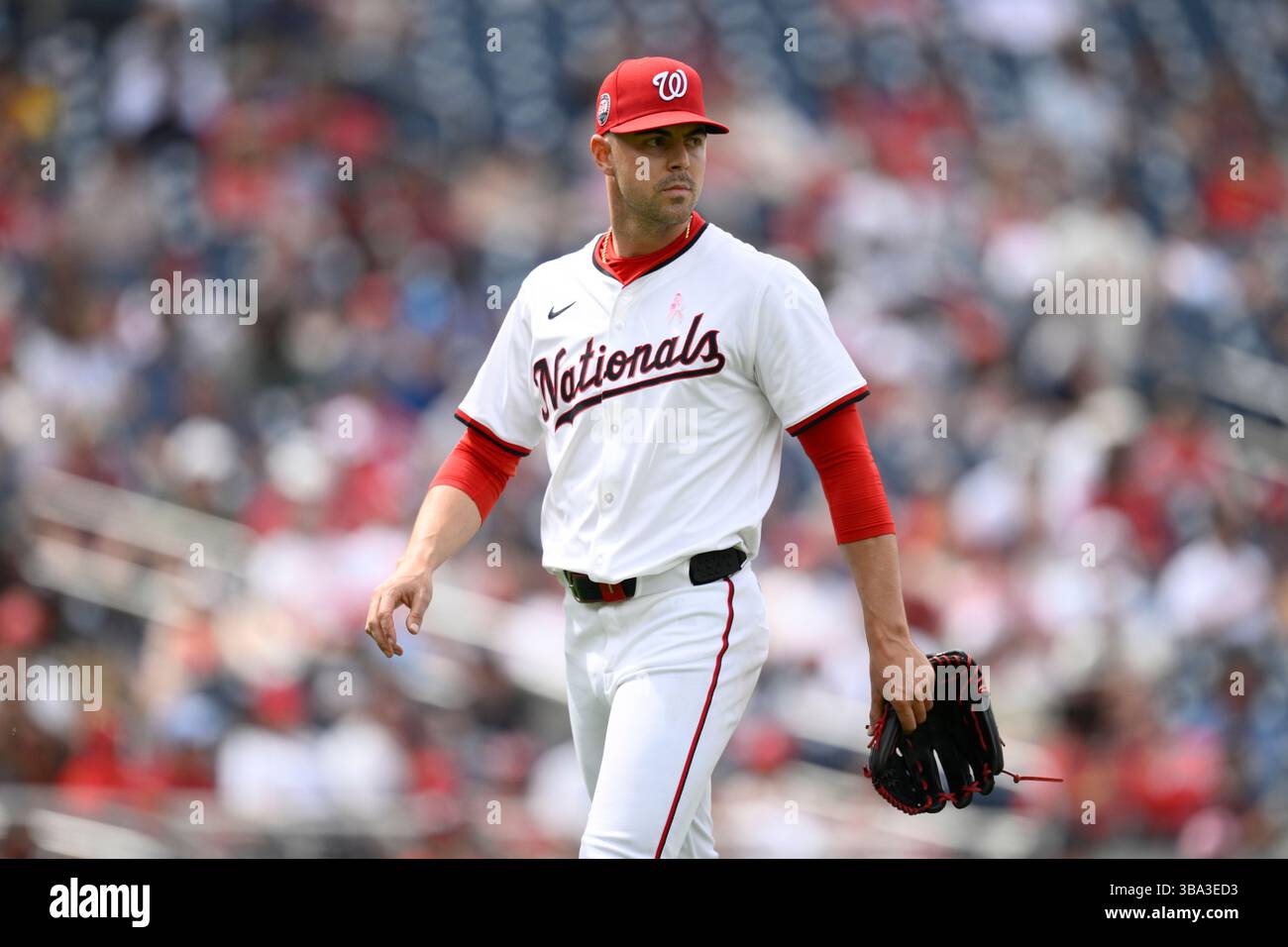 Washington Nationals starting pitcher MacKenzie Gore walks back to the ...
