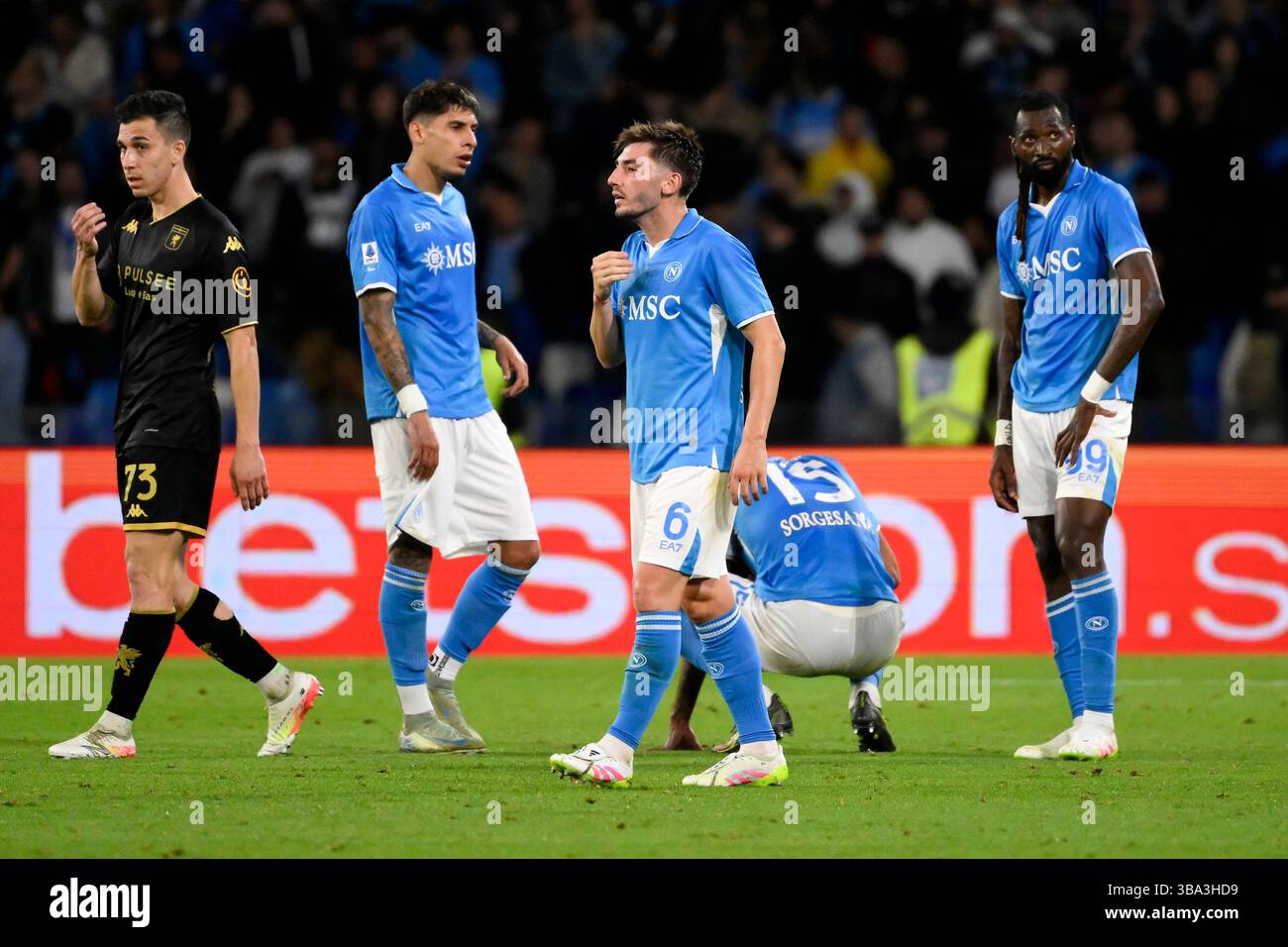 Napoli, Italy. 11th May, 2025. Mathias Olivera, Billy Gilmour, Philip ...