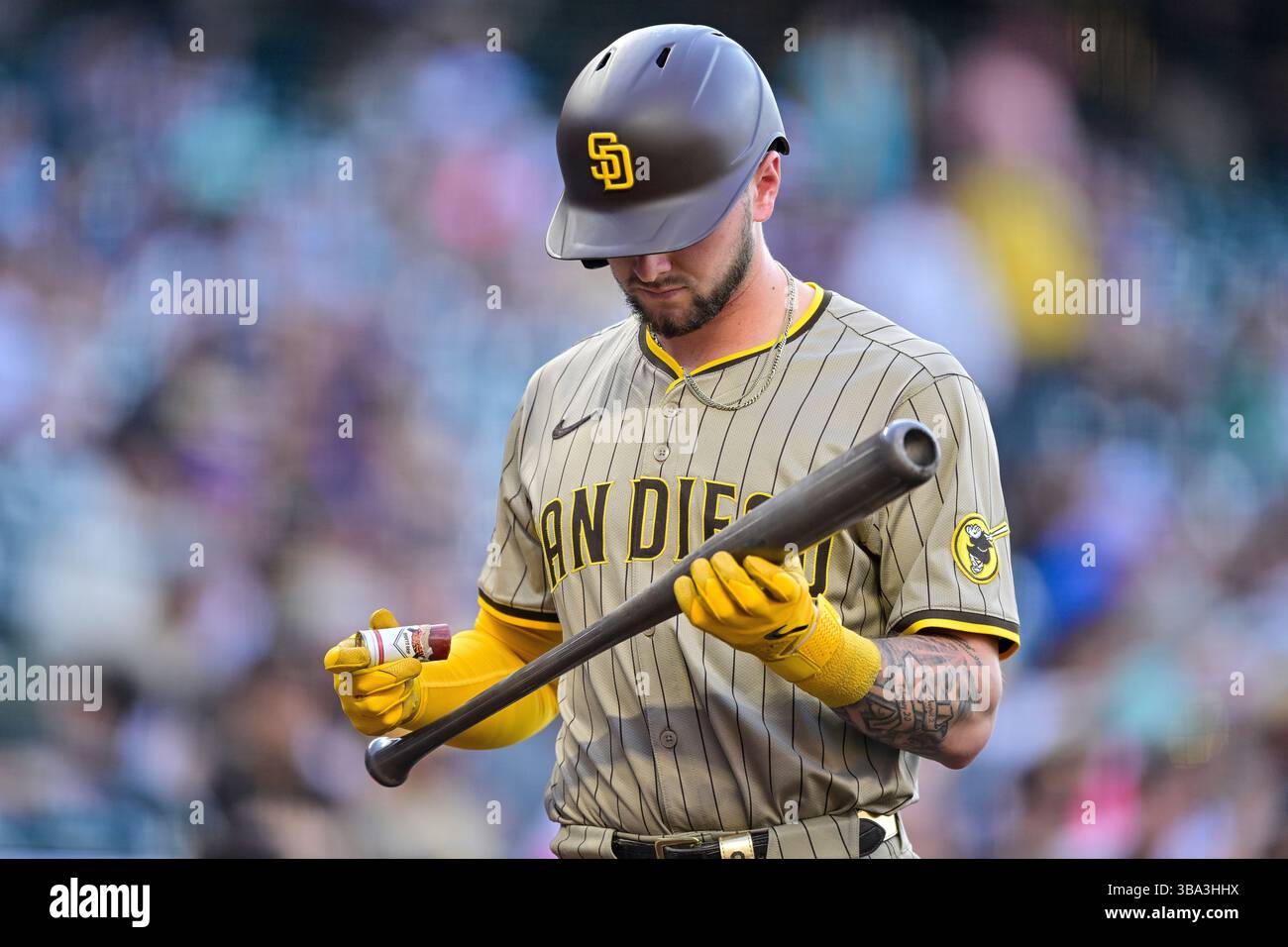 DENVER, CO - MAY 10: San Diego Padres center fielder Jackson Merrill (3 ...