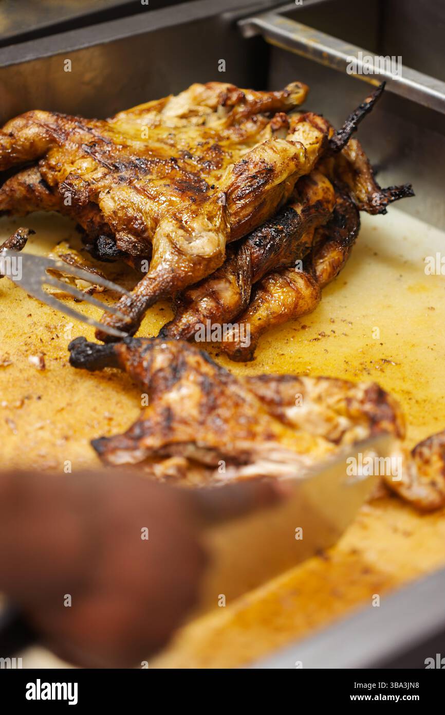 flame grilled chicken, bbq backgrounds, split chicken on grill Stock ...