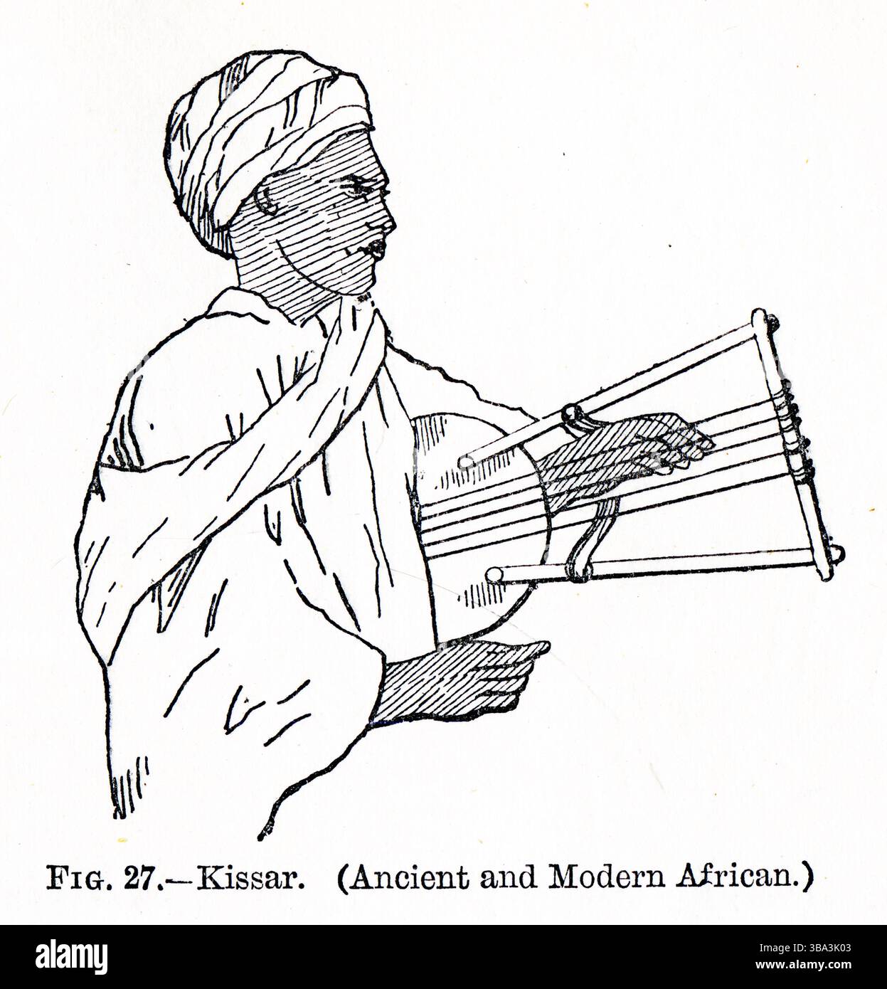 A musician playing a stringed instrument called a kissar from Africa ...