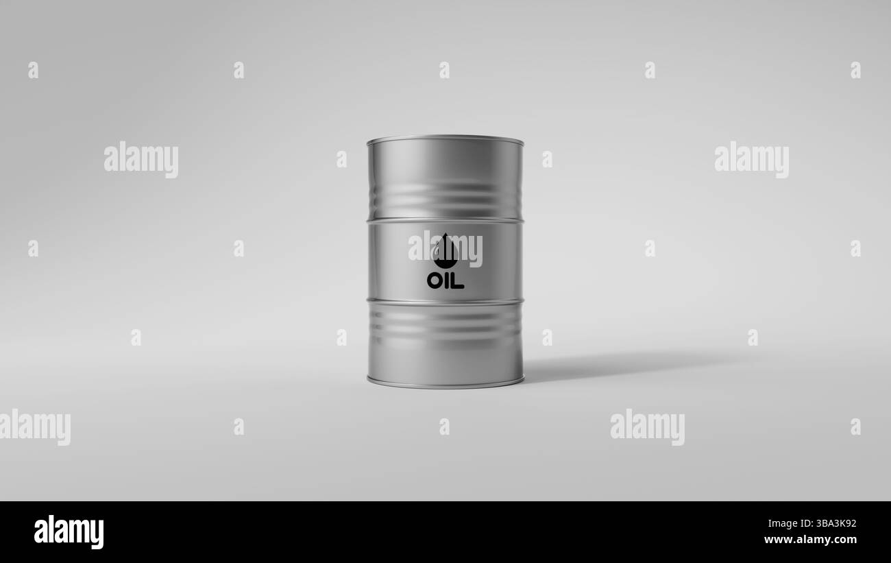 Single silver metal oil barrel on white background. Front view. Oil ...