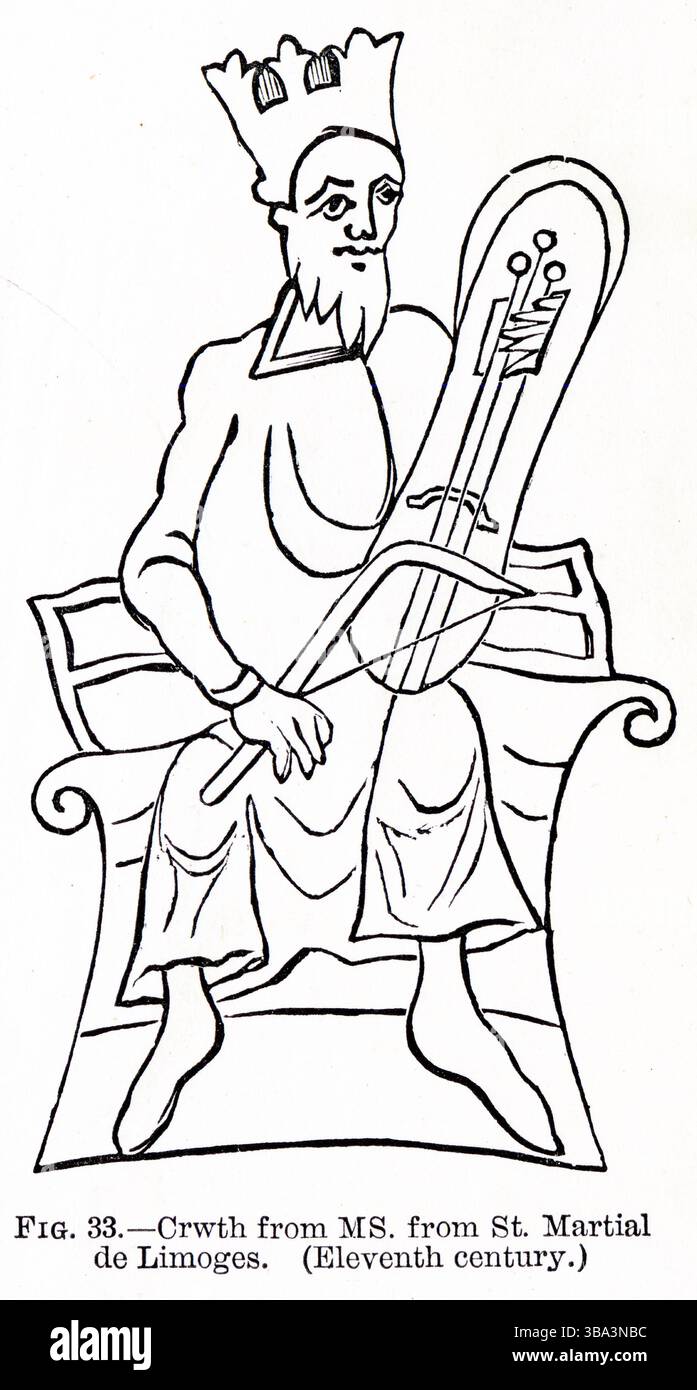 A musician playing a stringed instrument called a crwth, from St ...