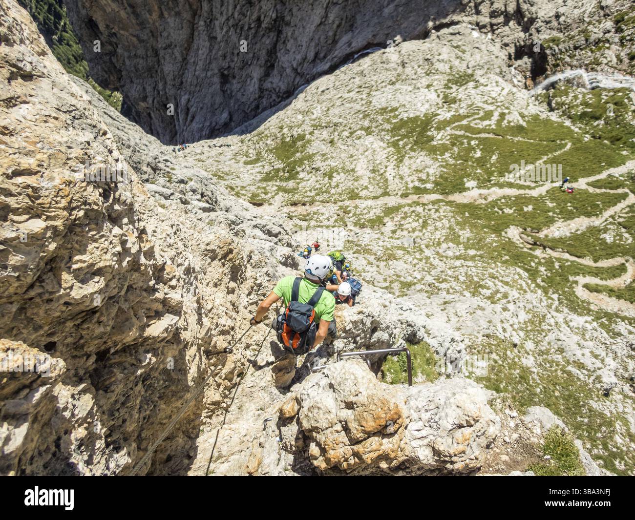Climbing on the Pisciadu via ferrata of the Sella group in the ...