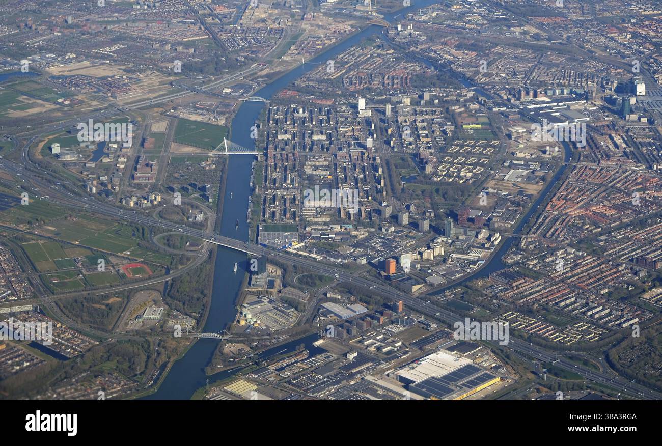 Arial view of the city of rotterdam from plane above the netherlands ...