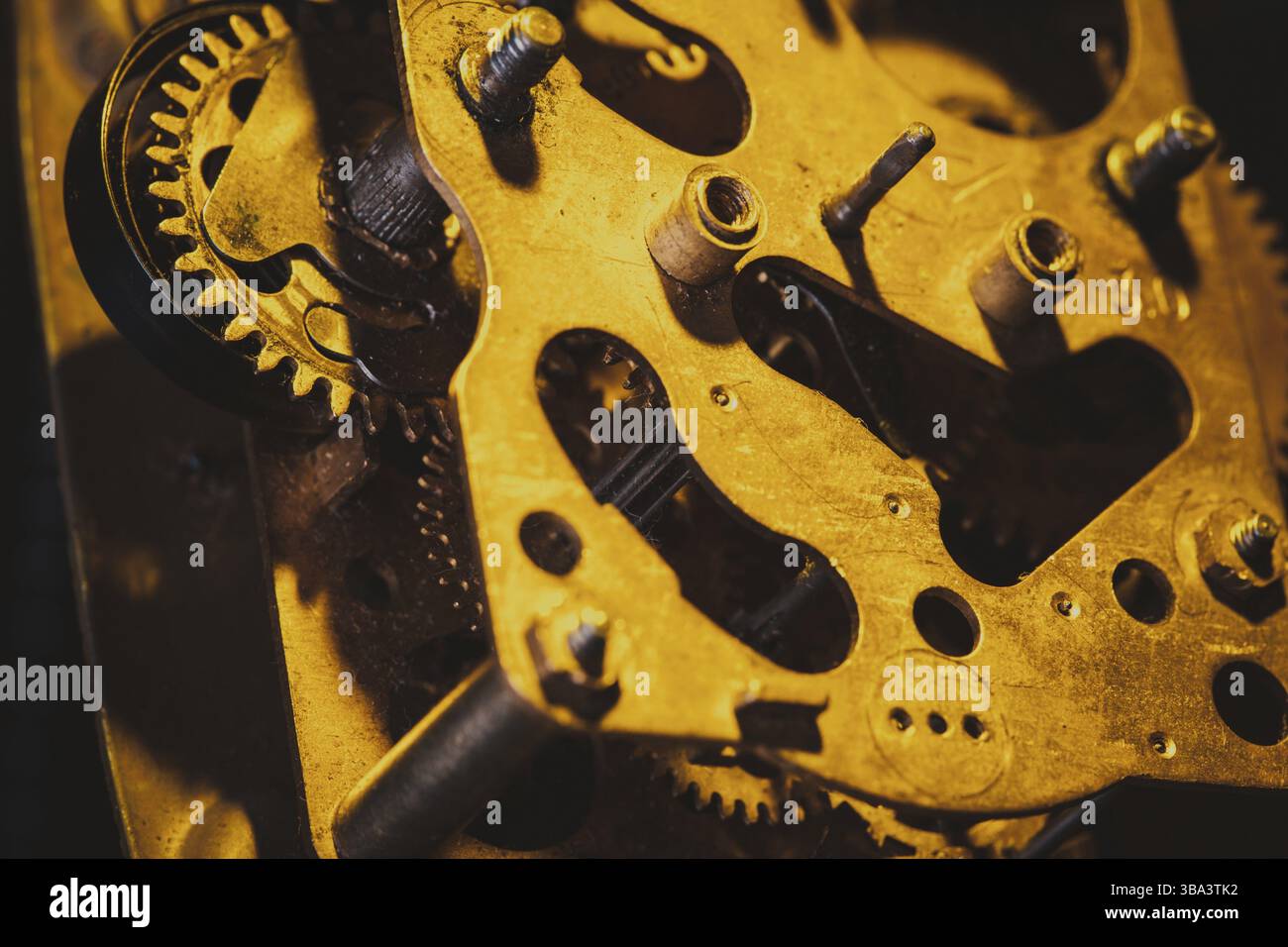 The internal design of the mechanical and rusty clock in a larger view ...