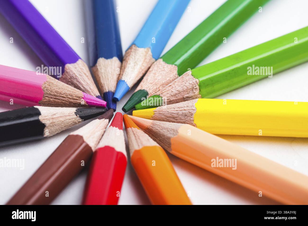 Rainbow color pencils set round isolated on white Stock Photo - Alamy