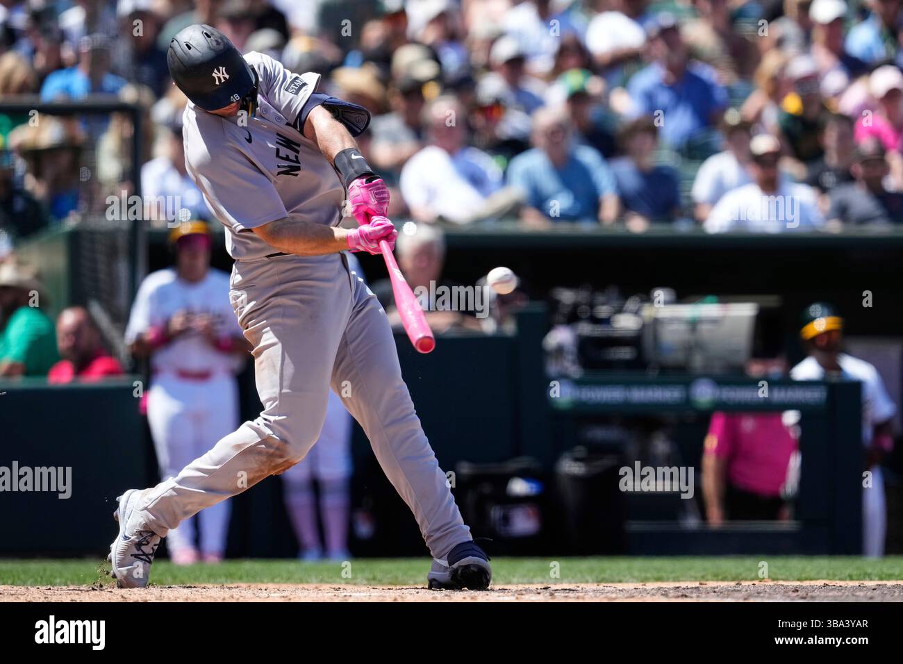 New York Yankees' Paul Goldschmidt hits an RBI double during the fifth ...