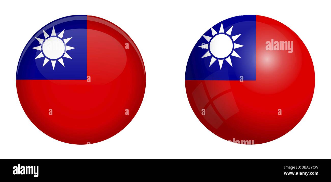 Taiwan flag under 3d dome button and on glossy sphere / ball Stock ...