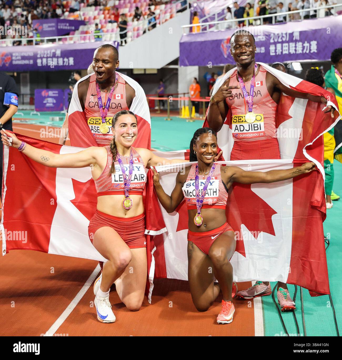 Guangzhou, China's Guangdong Province. 11th May, 2025. Team Canada celebrate after winning the ...