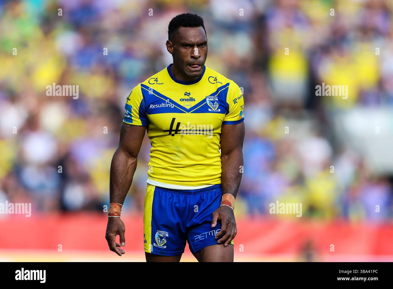St Helens, UK. 11th May, 2025. Rodrick Tai of Warrington Wolves during ...