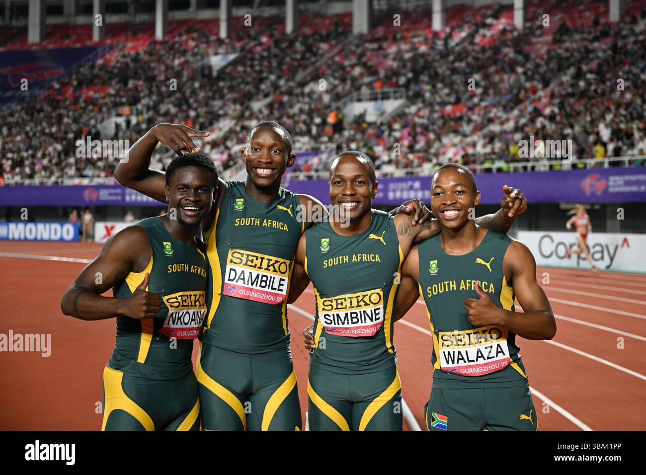 Guangzhou, China's Guangdong Province. 11th May, 2025. Team South Africa celebrate after the men ...