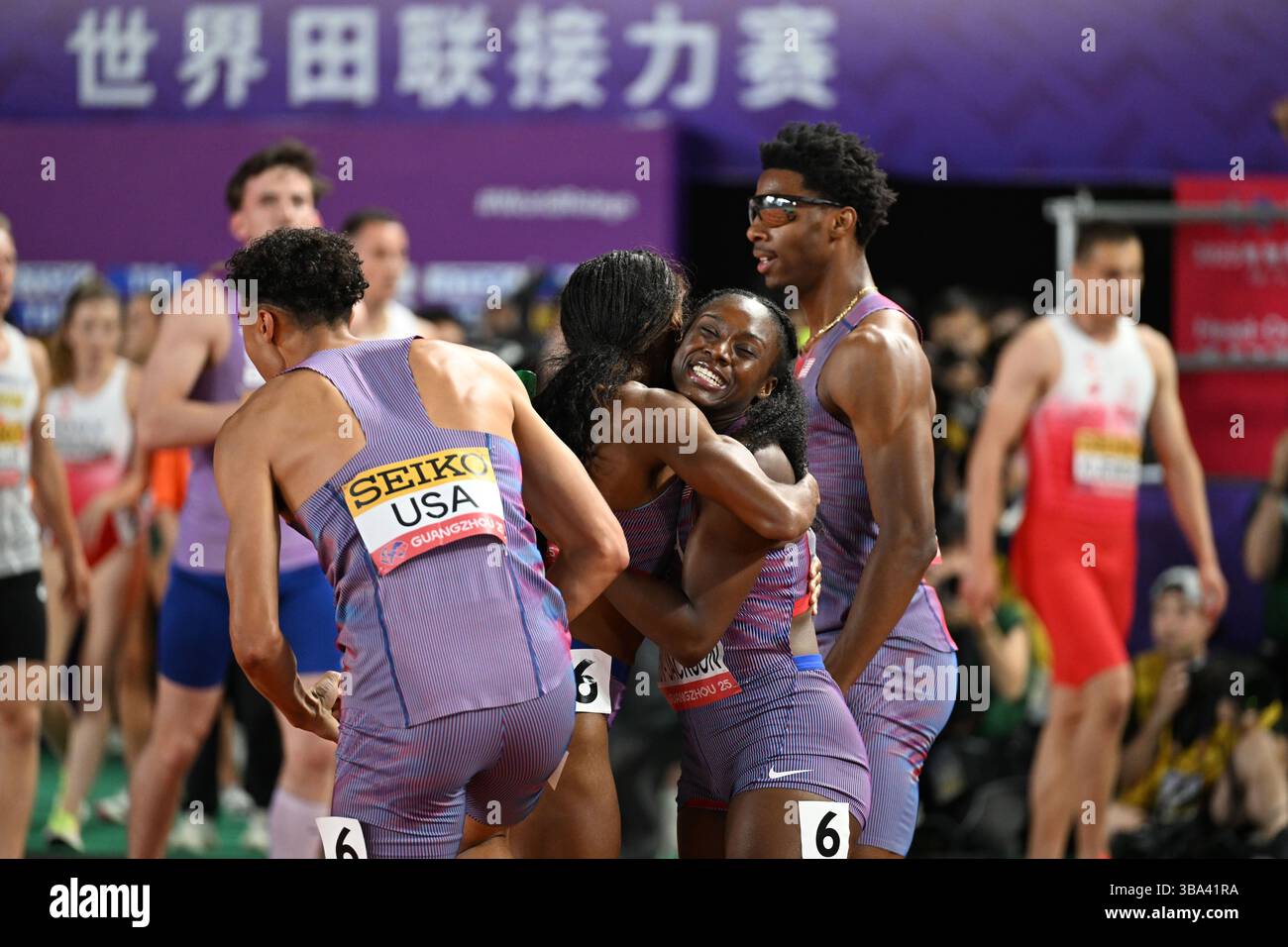 Guangzhou, China's Guangdong Province. 11th May, 2025. Team USA celebrate after winning the ...