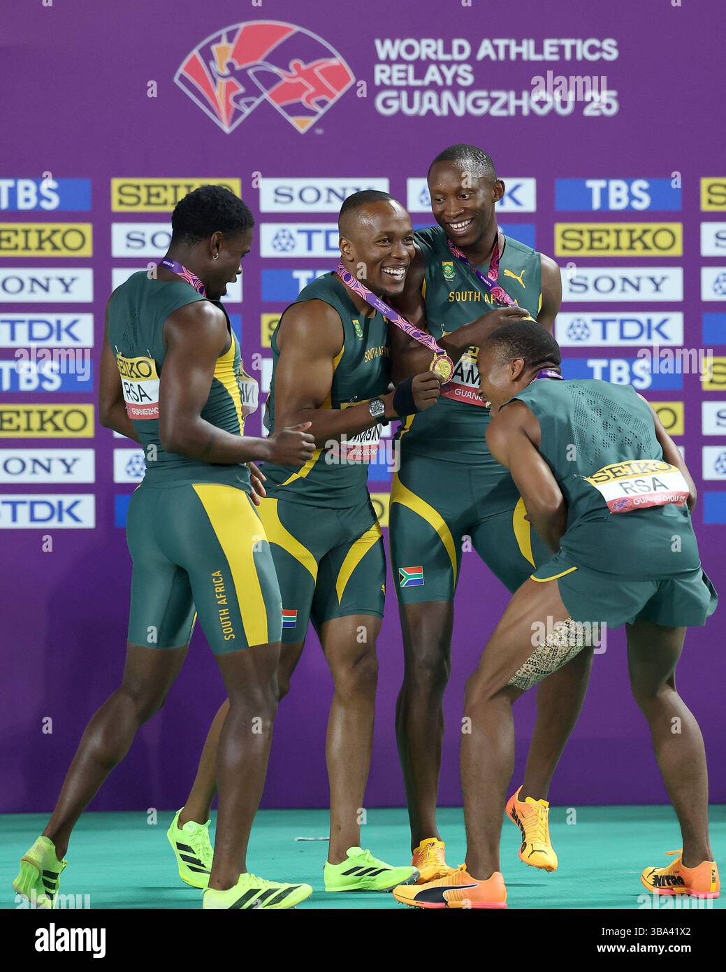 Guangzhou, China's Guangdong Province. 11th May, 2025. Team South Africa celebrate after the men ...