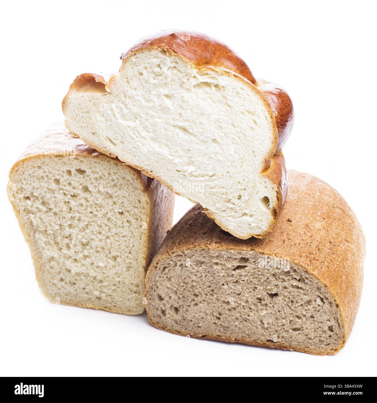 Different types of wheat bread isolated on white Stock Photo - Alamy