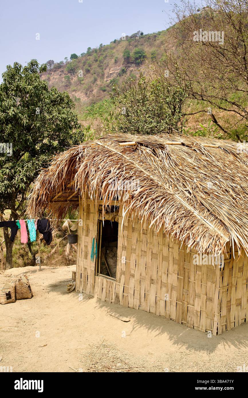 Traditional bamboo and thatch house in Laimi Para, Bandarban Hill ...