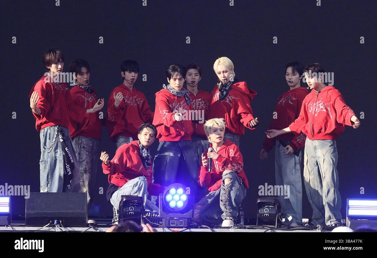 Huntington Beach, USA. 10th May, 2025. Xikers - Minjae, Junmin, Sumin ...