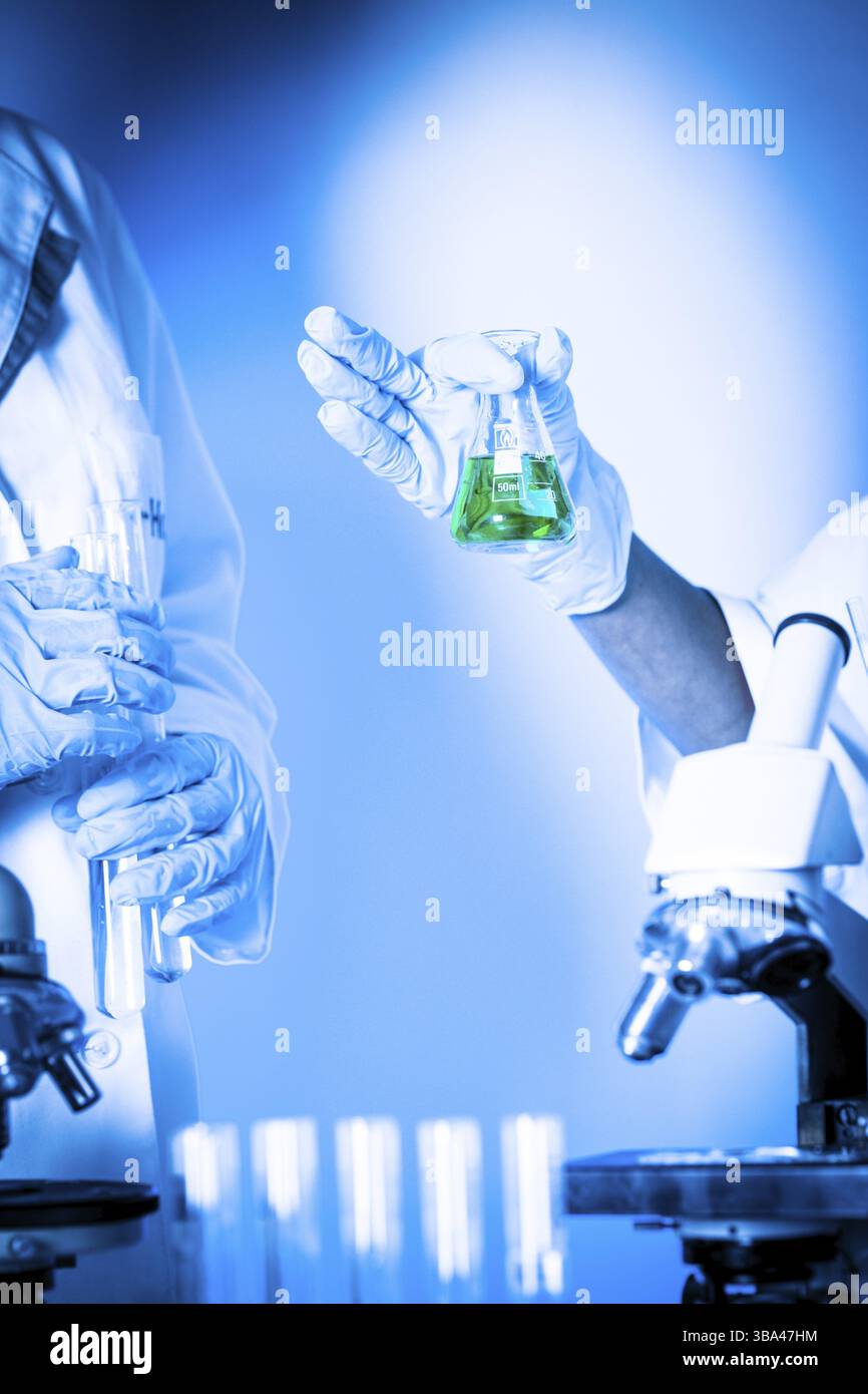Two scientists in the chemical laboratory are doing experiments Stock ...