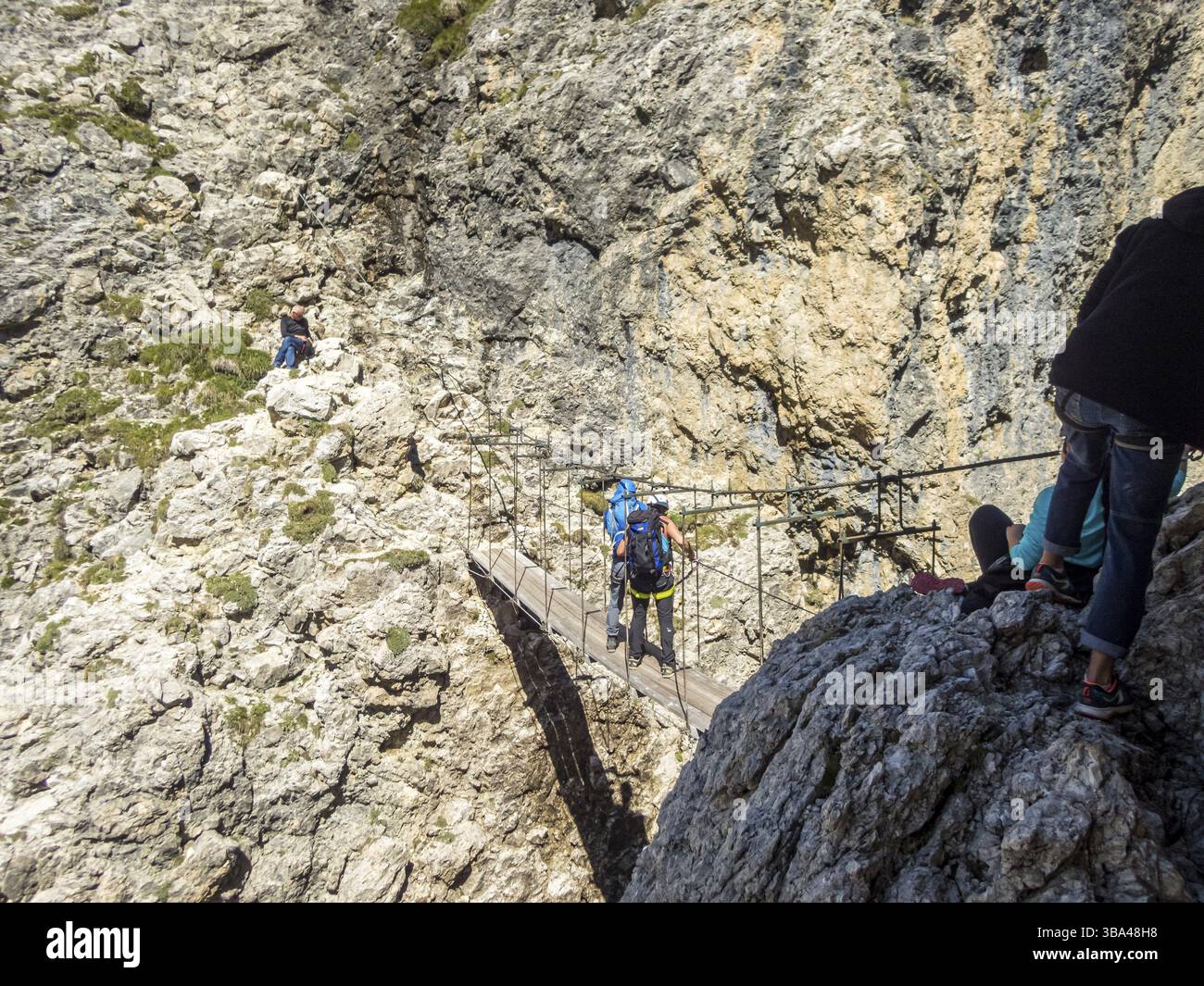 Climbing on the Pisciadu via ferrata of the Sella group in the ...
