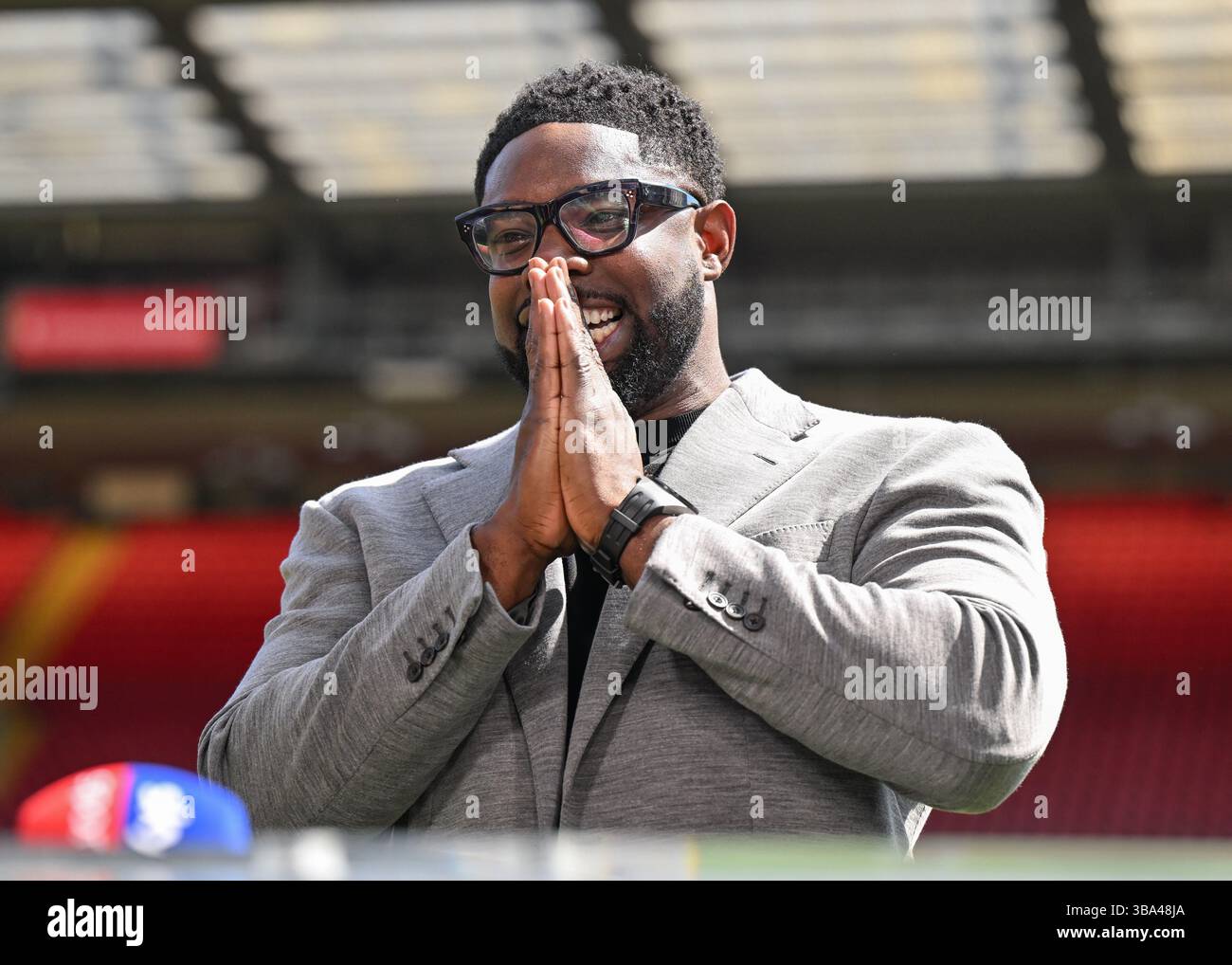Liverpool, UK. 11th May, 2025. Sky Sports pundit Micah Richards ahead ...