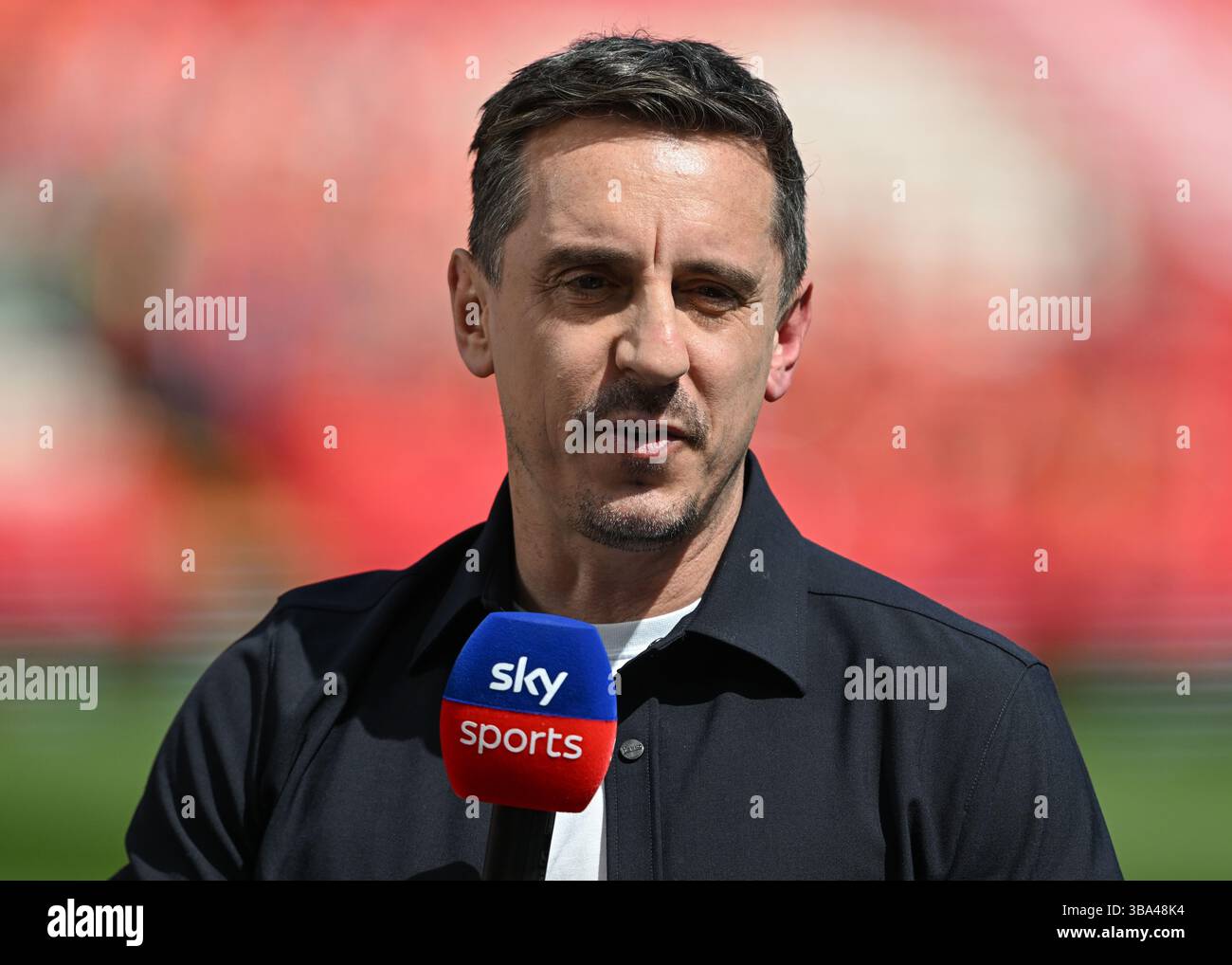 Liverpool, UK. 11th May, 2025. Sky Sports pundit Gary Neville ahead of the Liverpool vs Arsenal ...