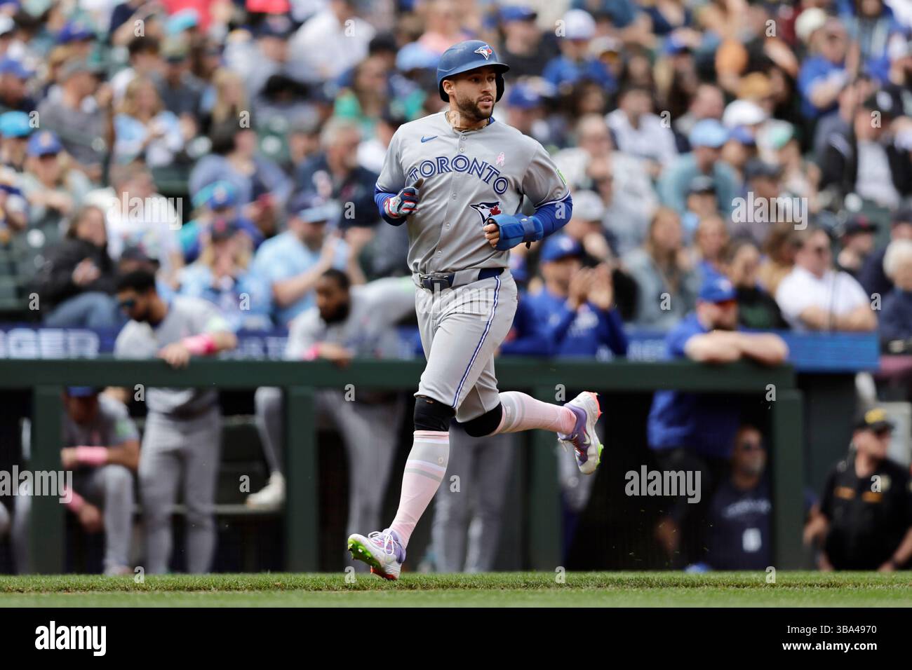 Toronto Blue Jays' George Springer scores on a single by Nathan Lukes ...
