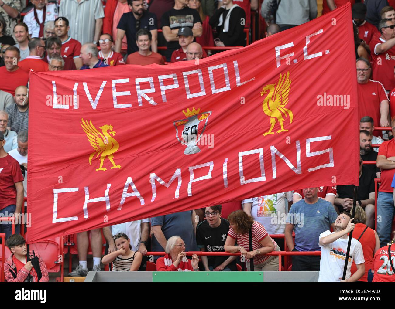 Liverpool, UK. 11th May, 2025. A banner celebrating Liverpool's 24/25 ...