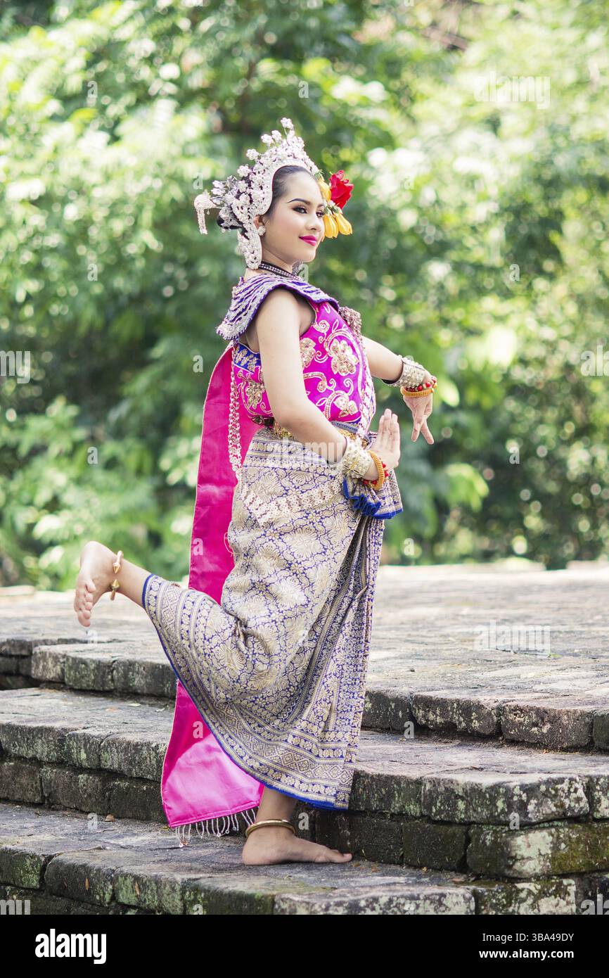 Asian woman wearing typical, traditional Thai Dress. It is literally ...