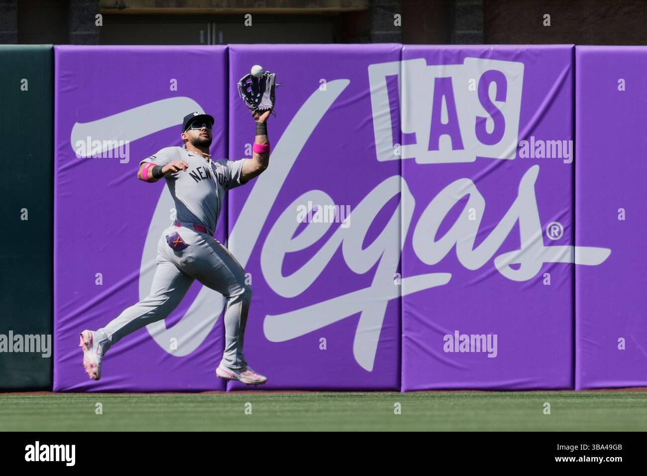 New York Yankees left fielder Jasson Domínguez catches a fly ball hit ...