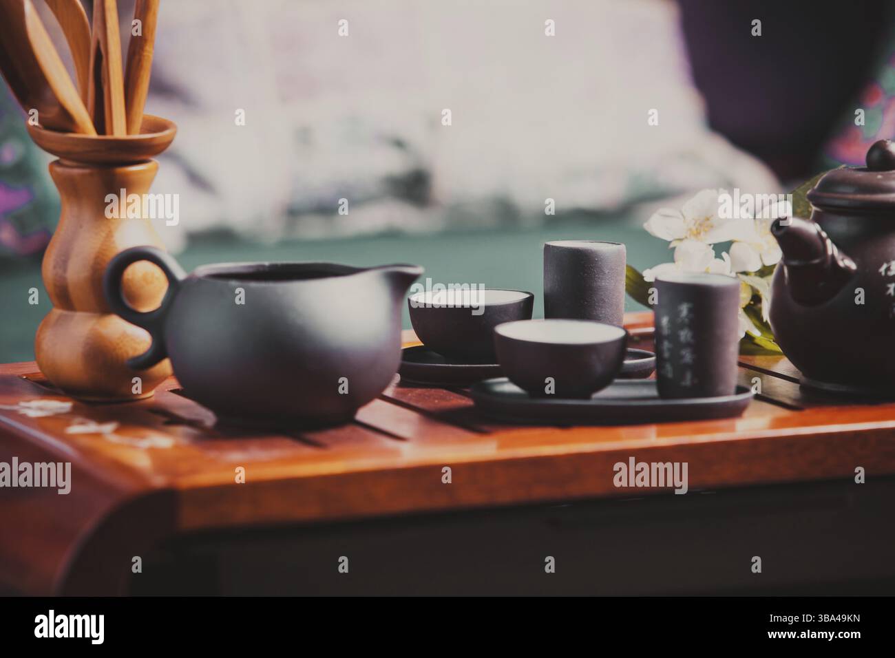 Chinese tea ceremony - close up traditional crockery Stock Photo - Alamy