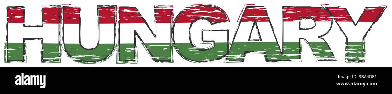 Word HUNGARY with Hungarian national flag under it, distressed grunge look Stock Photo - Alamy