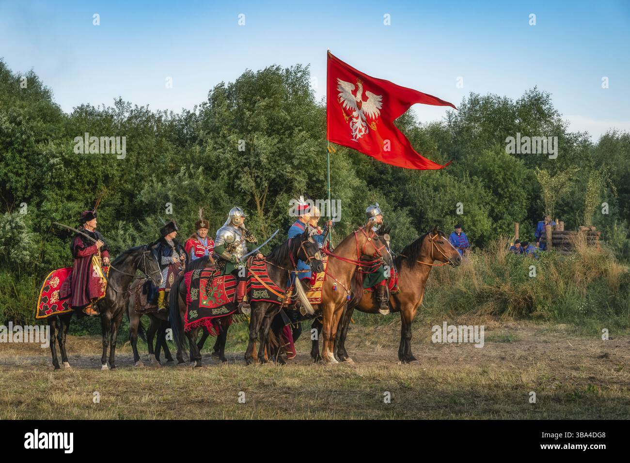 Gniew, Poland, Aug 2020 Polish Hussars and nobility on horses under ...