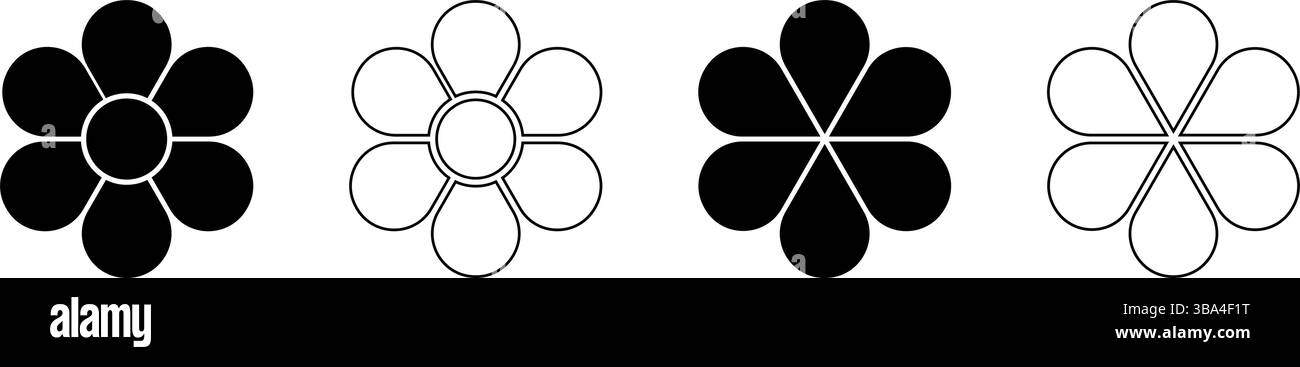 Set of flower silhouettes with 6 petals and core. Floral pie chart ...
