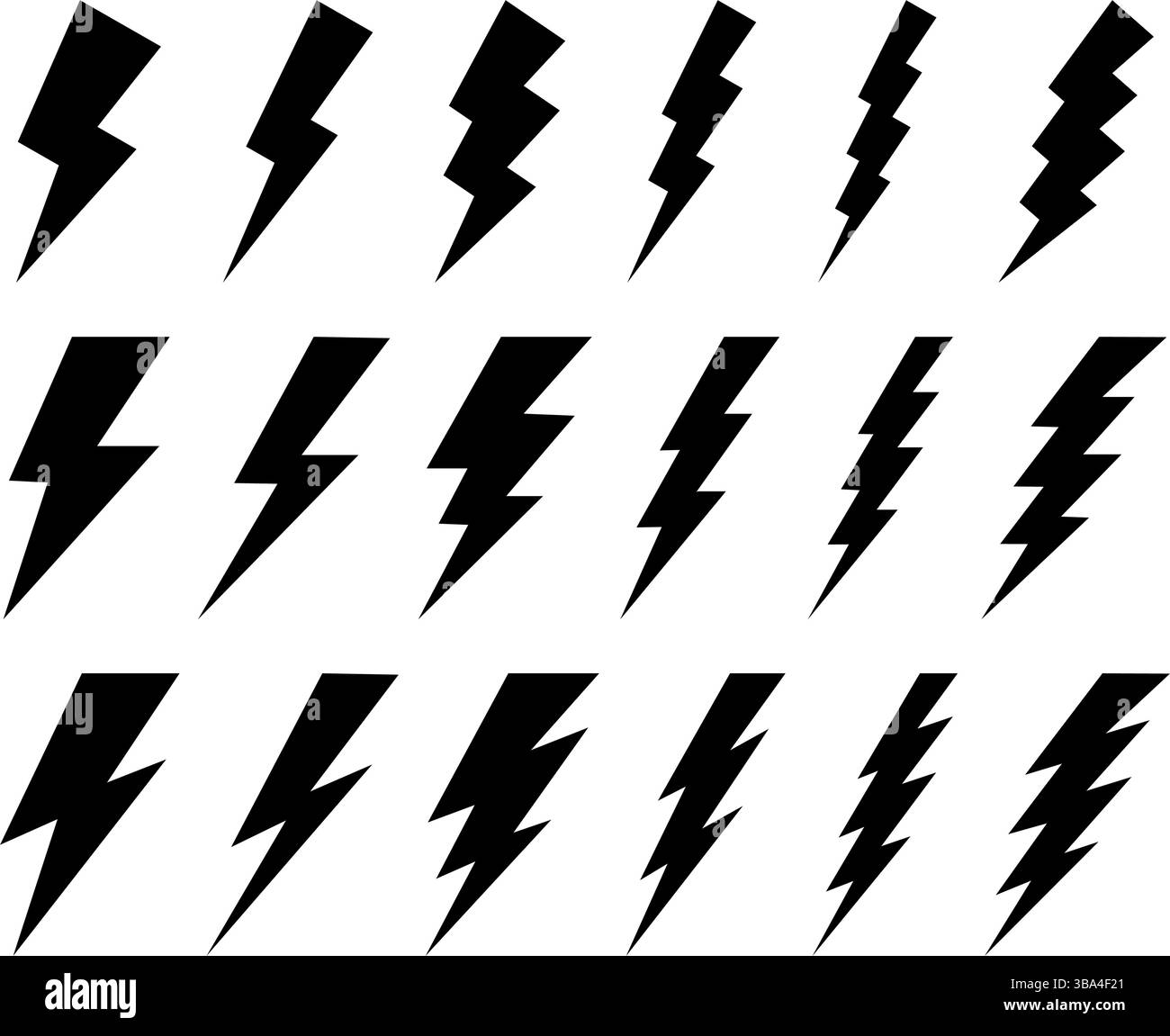 Set of bolt icons. Lightning signs isolated on white background. Flash light, energy, power or ...