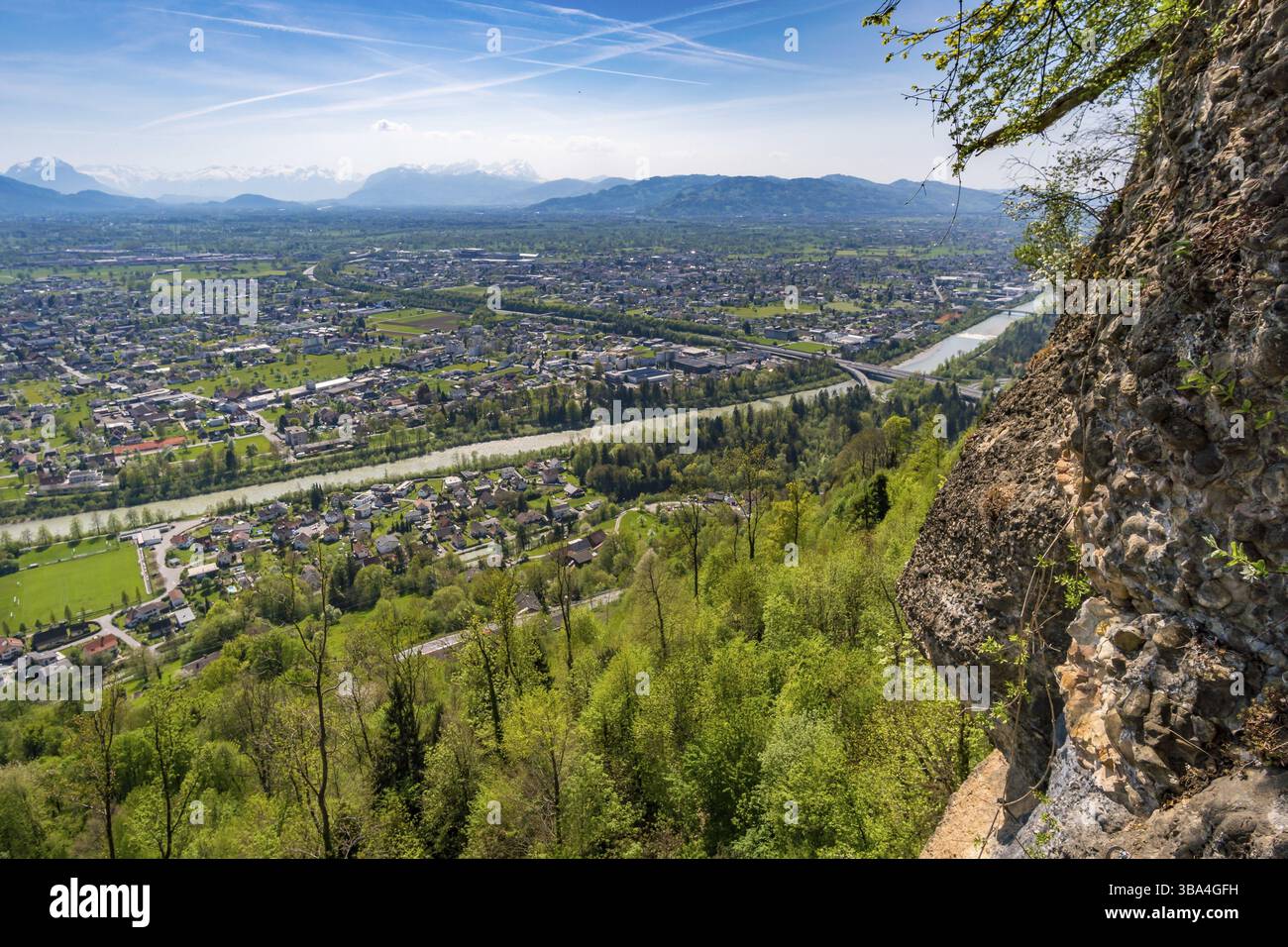Climbing the via ferrata Kaenzele in Bregenz near Lake Constance Stock ...