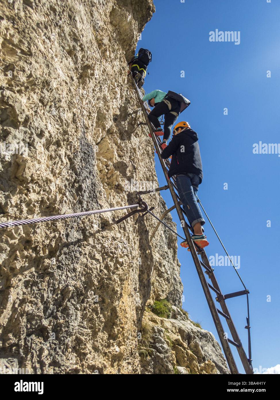 Climbing on the Pisciadu via ferrata of the Sella group in the ...
