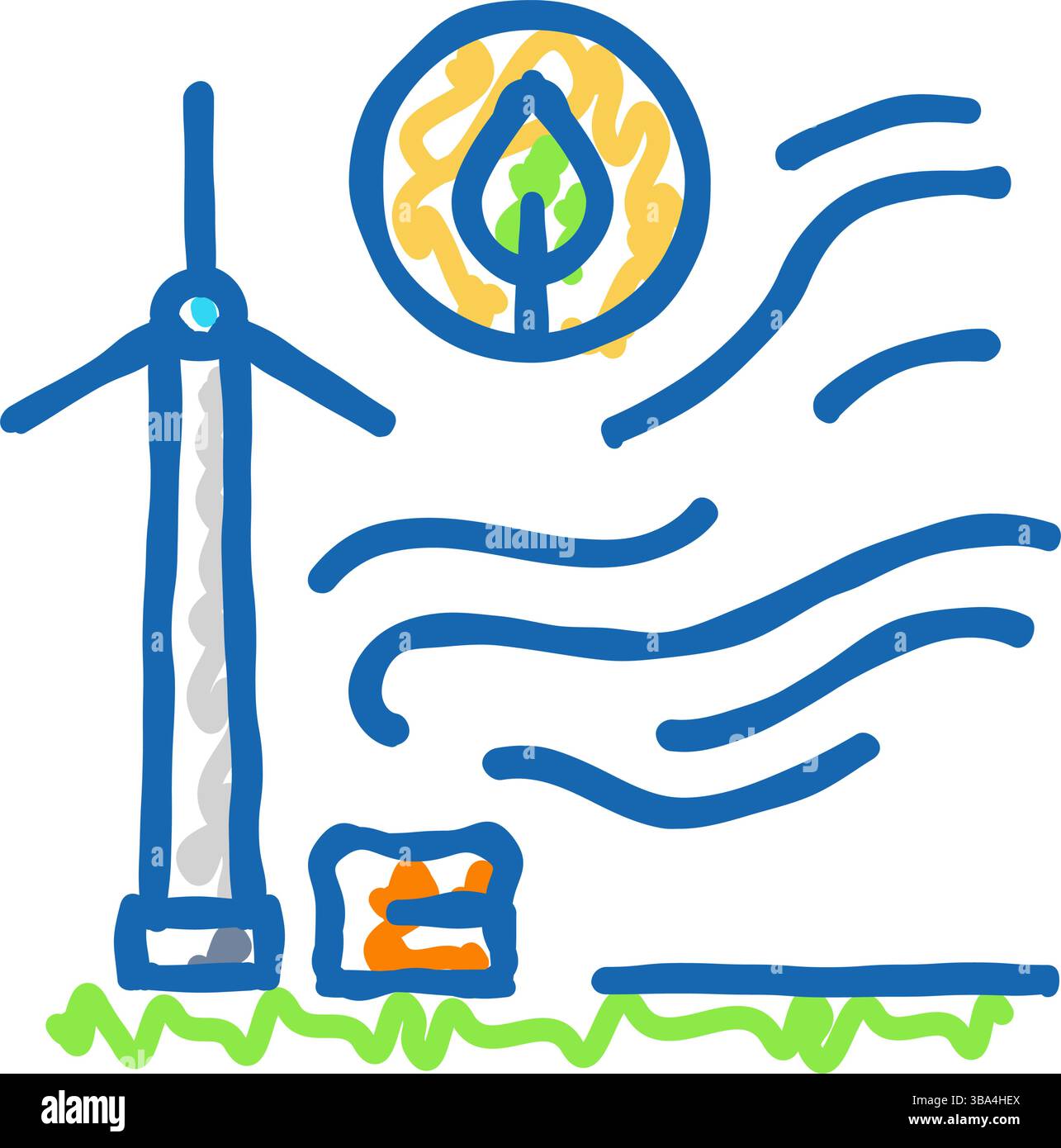 clean wind energy turbine icon doodle illustration Stock Vector Image ...