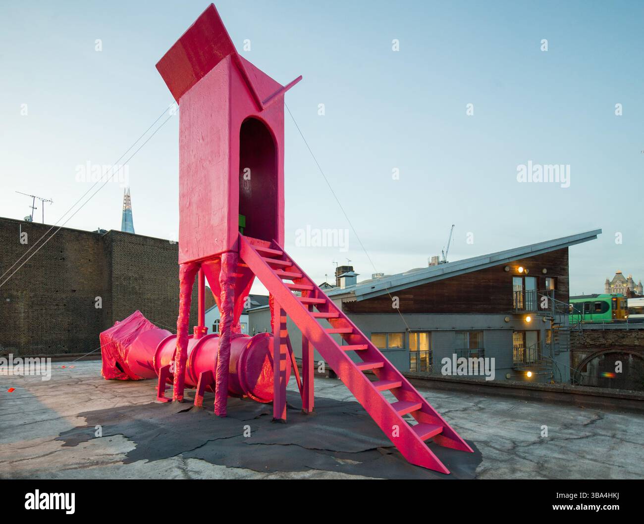 Pink art installation on the roof of 49 Tanner Street Stock Photo - Alamy