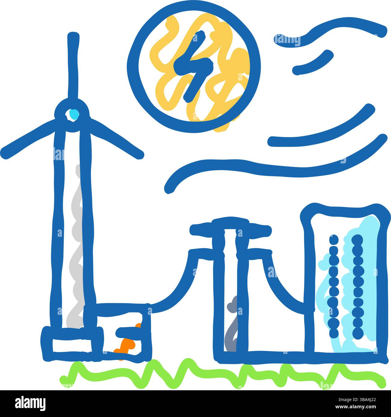 power integration wind turbine icon doodle illustration Stock Vector ...