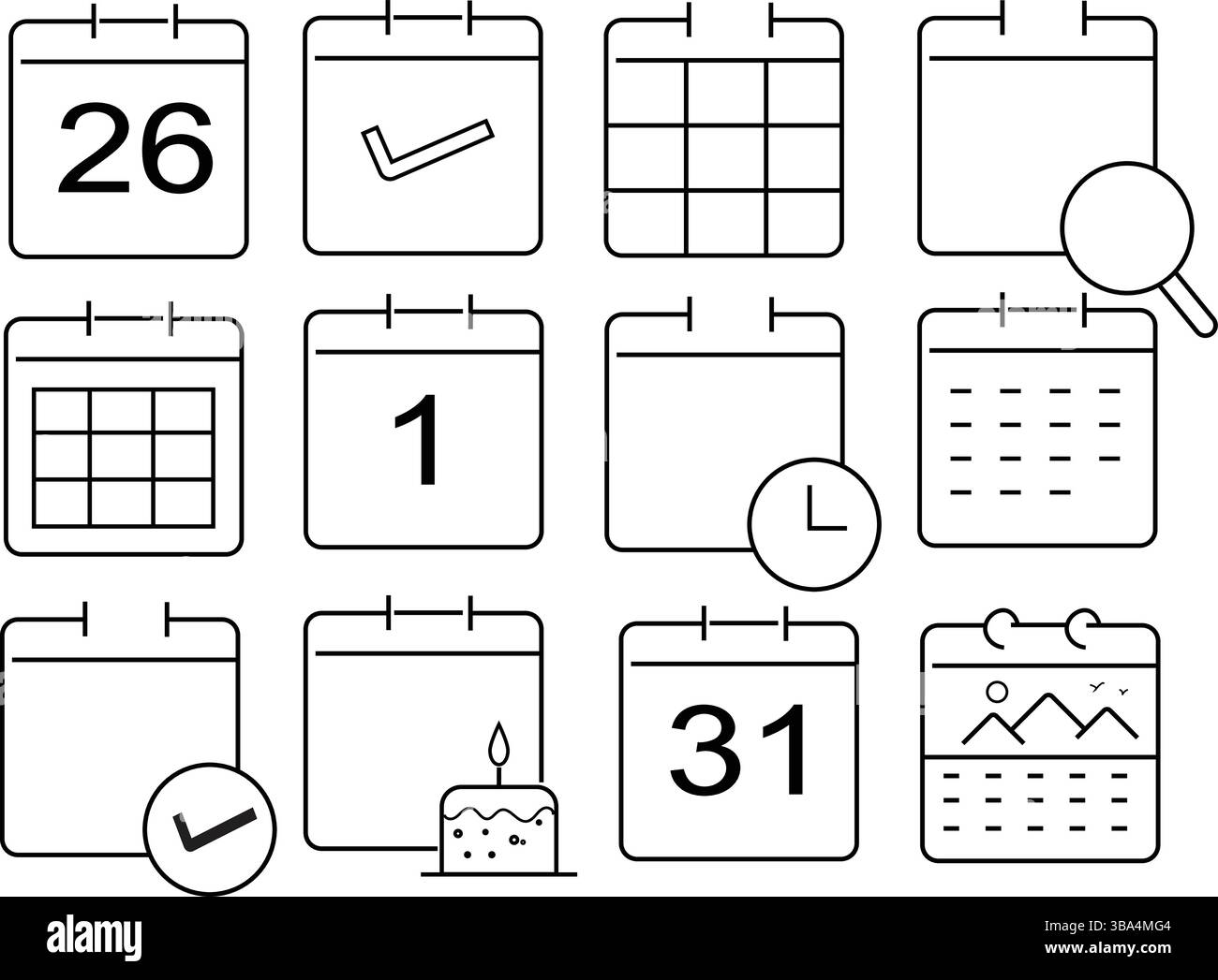 Calendar Icons Collection for Scheduling and Planning Black and White ...