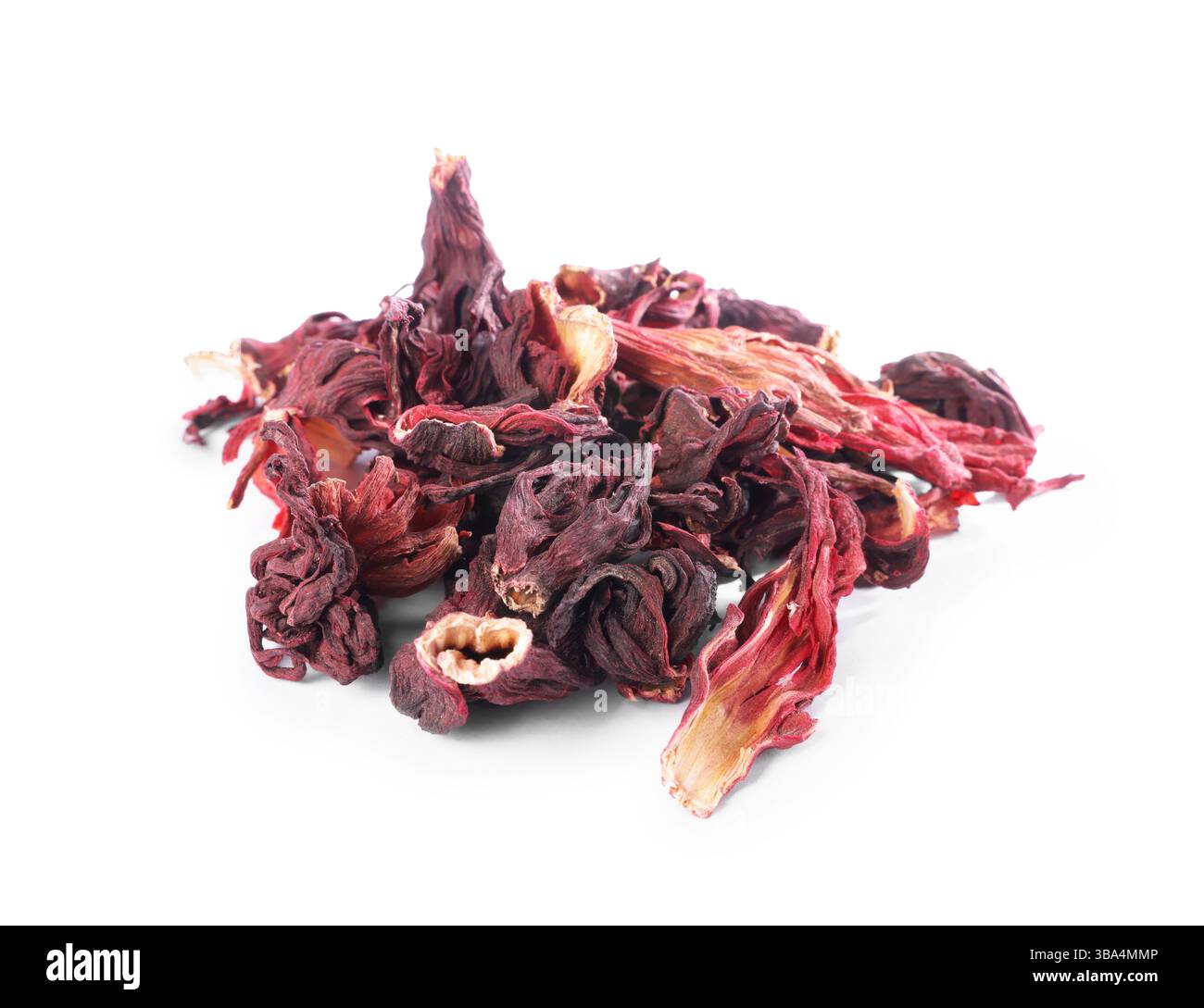 Hibiscus tea. Heap of dried roselle calyces isolated on white Stock ...