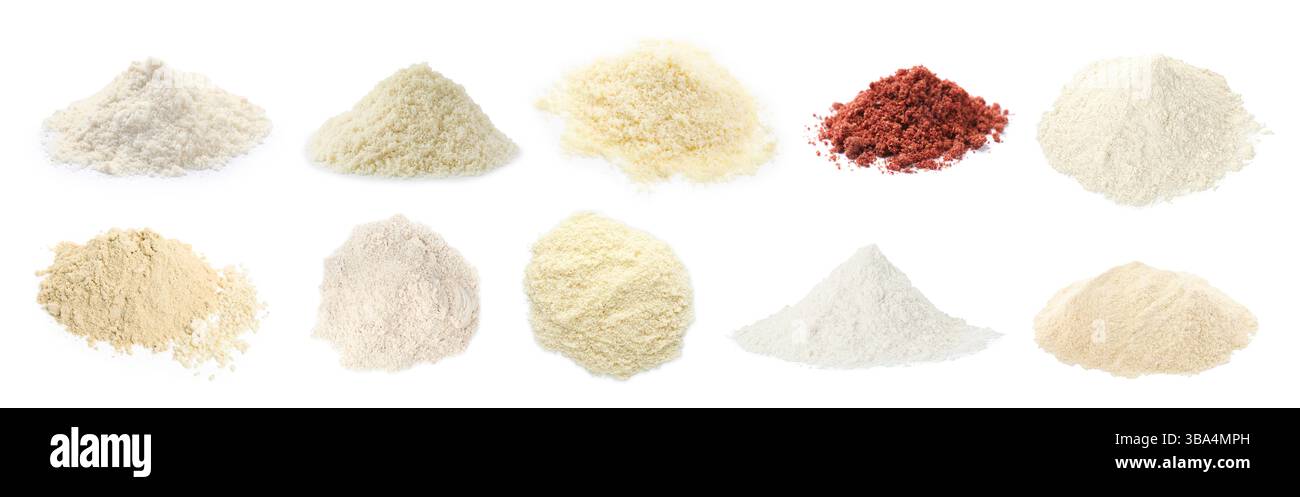 Different types of flour isolated on white, set Stock Photo - Alamy