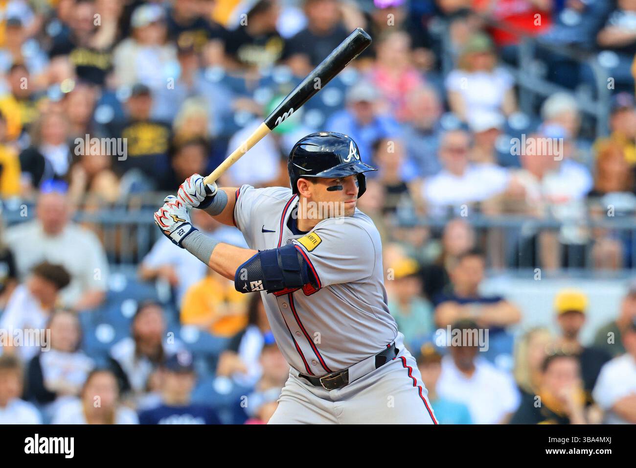 PITTSBURGH, PA - MAY 10: Austin Riley #27 of the Atlanta Braves bats ...