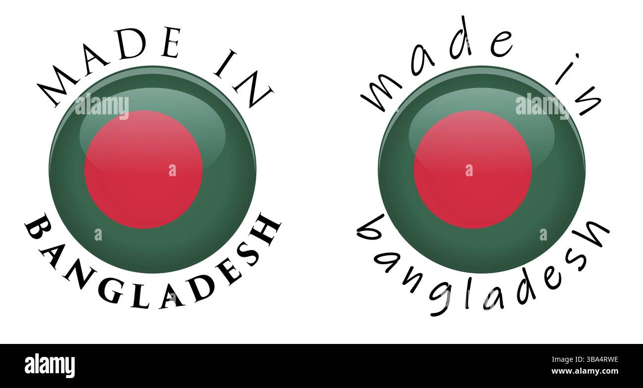 Simple Made in Bangladesh 3D button sign. Text around circle with ...